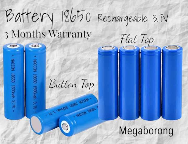 Flat Top & Button Top Rechargeable 18650 Lithium Ion 3.7V Battery ...