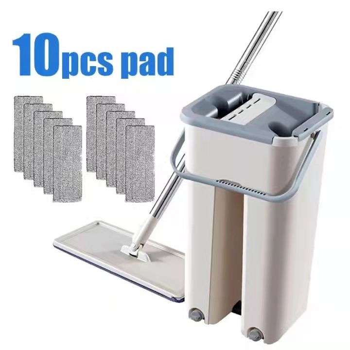 Life FLOOR MOP 2in1 Squeeze Dry Flat Mops magic Bucket With mOp Cloth A ...
