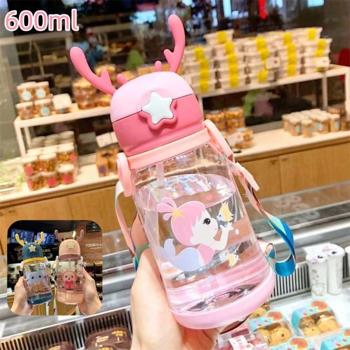 Deer Horn Cup Children's Straw Cup Creative Cartoon Anti Drop Cup Cute Portable Water Bottle ...