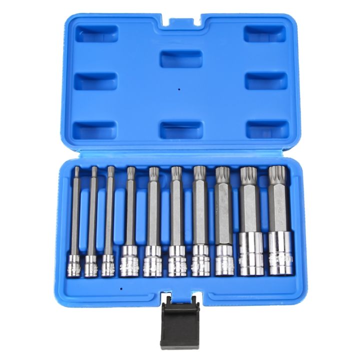 10 Piece 4 inch Spline Tip Bit Socket Set M-Type Universal Sleeve M4 ...