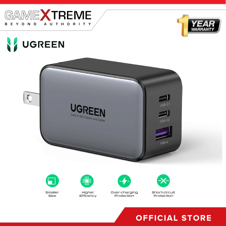 UGreen 3-Port (USB-A + 2 USB-C) 65W Gan Tech Fast Charger Black CD244/10334 | Lazada PH