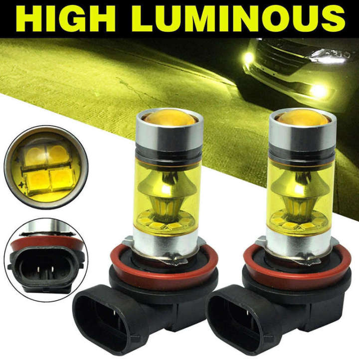 2 X High Power Led Lights 100W H8 H11 Yellow Fog Light 2828 20Led ...