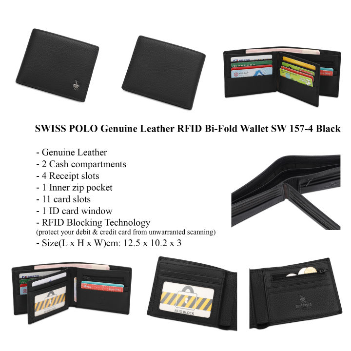 SWISS POLO GENUINE LEATHER RFID LONG/ SHORT WALLET SW 157 SERIES BLACK ...