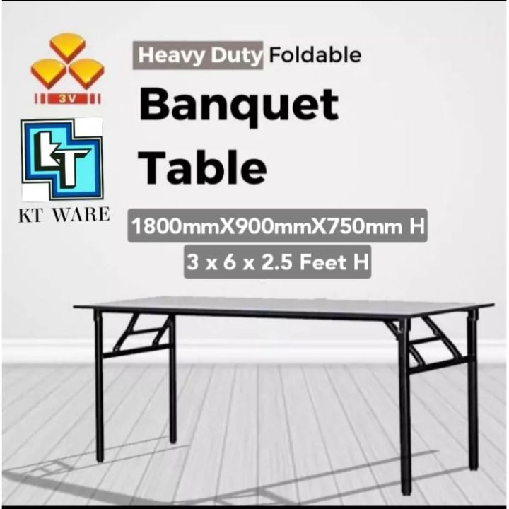KT WARE 3V 3X6 Feet Heavy Duty Laminated Wood Top Banquet Table Folding ...
