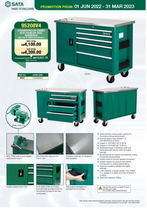 SATA TOOL TROLLEY / SATA 95208V4 DRAWER ROLLER CABINET WITH STAINLESS ...