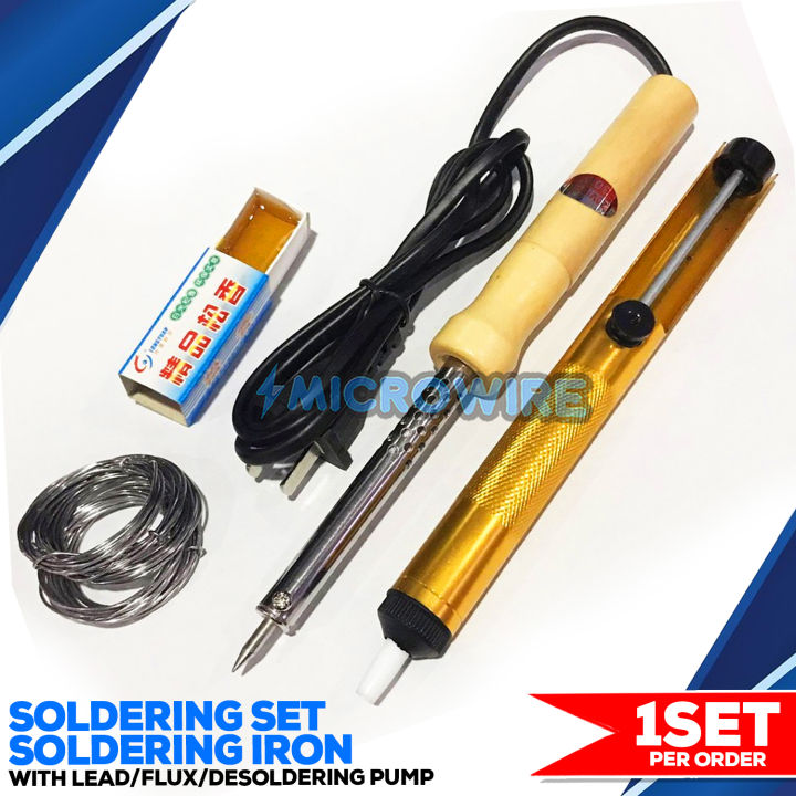 Complete Soldering Kit with Desoldering Pump, Soldering Iron, Lead, and Flux Paste - Essential ...