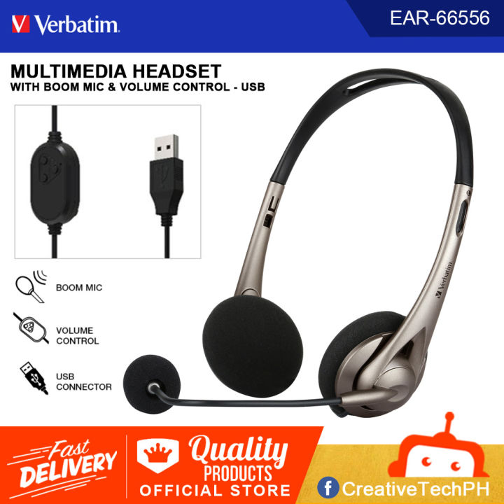 Verbatim EAR-66556 Multimedia Headset with Boom Mic & Volume Control ...