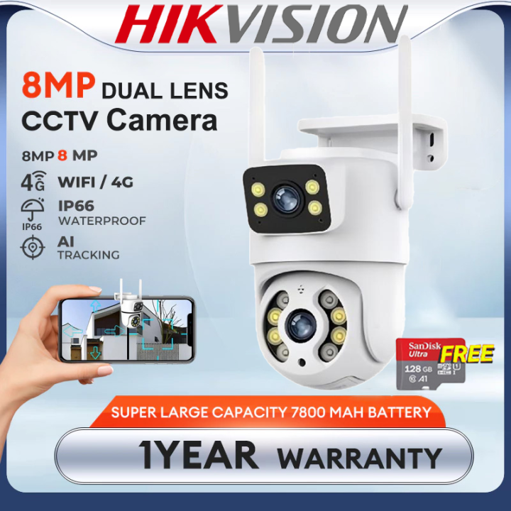 🔥Hikvision Dual lens CCTV Camera Connect Cellphone Waterproof Alarm ...