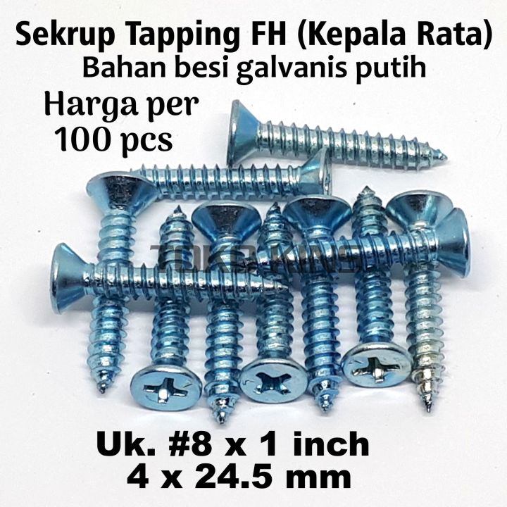 Sekrup FH 8 x 1 " per 100 pcs Tapping FAB Skrup 4 x 25 mm obeng plus ...
