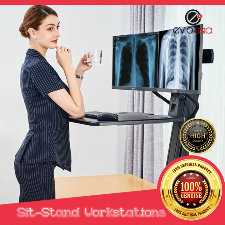 Desktop Ergonomic Dual Monitor Integrated Sit Stand Workstation with ...