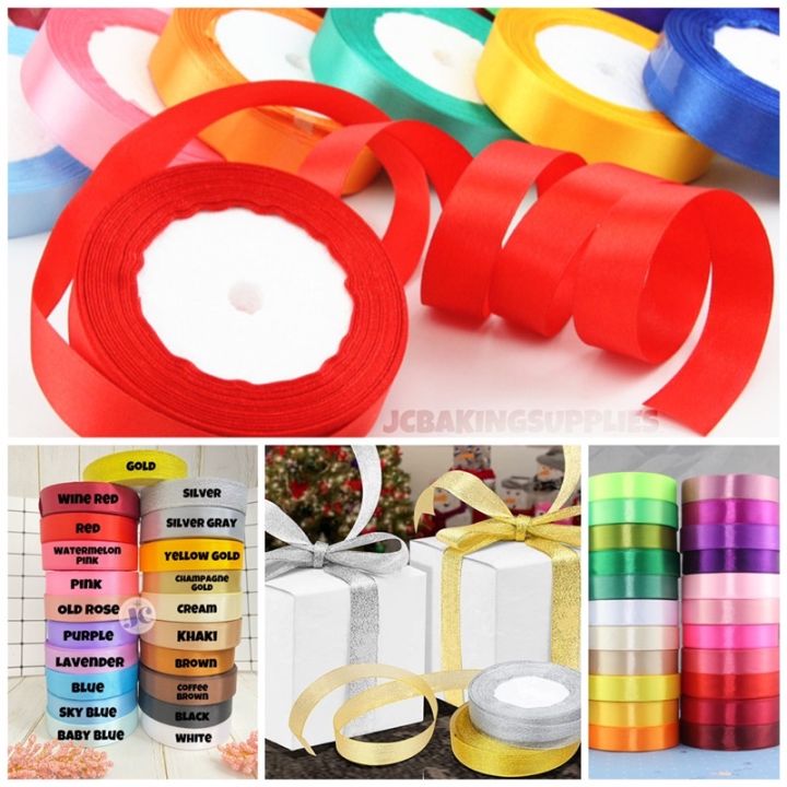 25yards/roll 2cm Satin Ribbon Packaging Ribbon Glitter Gold Ribbon ...