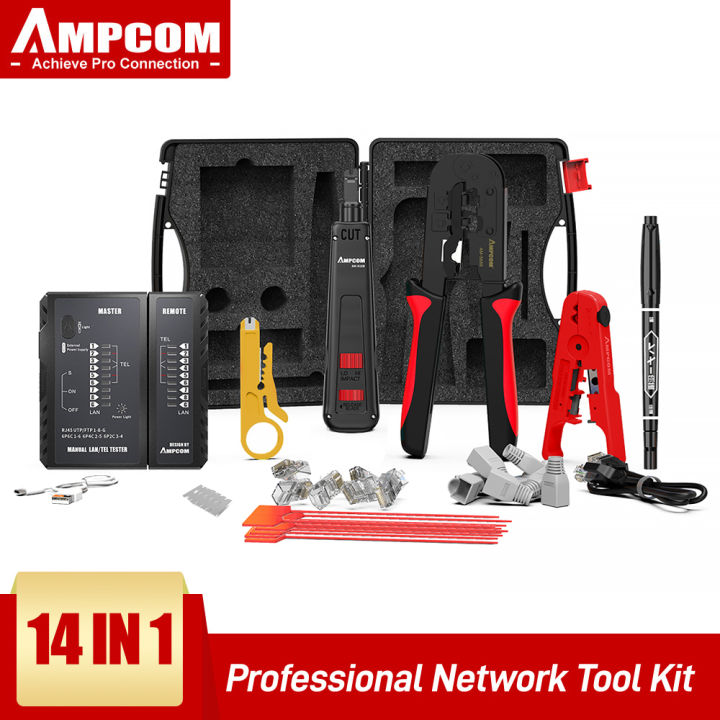 AMPCOM Network Tool Kit, 14 in 1 Professional Ethernet Cable Tester ...