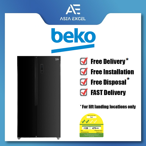 BEKO GNO563E40HFGSG 563L BLACK GLASS SIDE BY SIDE INVERTER REFRIGERATOR ...
