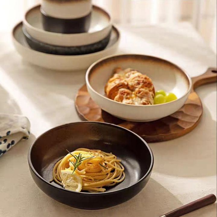 Raito Japanese Deep Dish Plate Bowl Thick Ceramic Tableware For ...