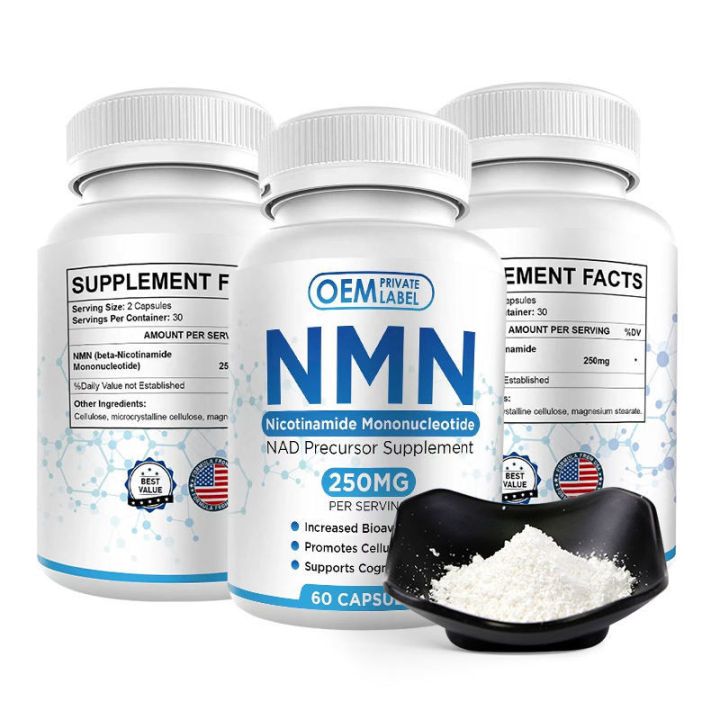 Pure NMN Powder 60 Capsules Anti-Aging Beta Nicotinamide Mononucleotide Non-GMO Nmn Capsules ...