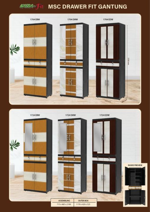 LEMARI PAKAIAN NAIBA MSC DRAWER FIT GANTUNG MIRROR - 1704 | Lazada ...