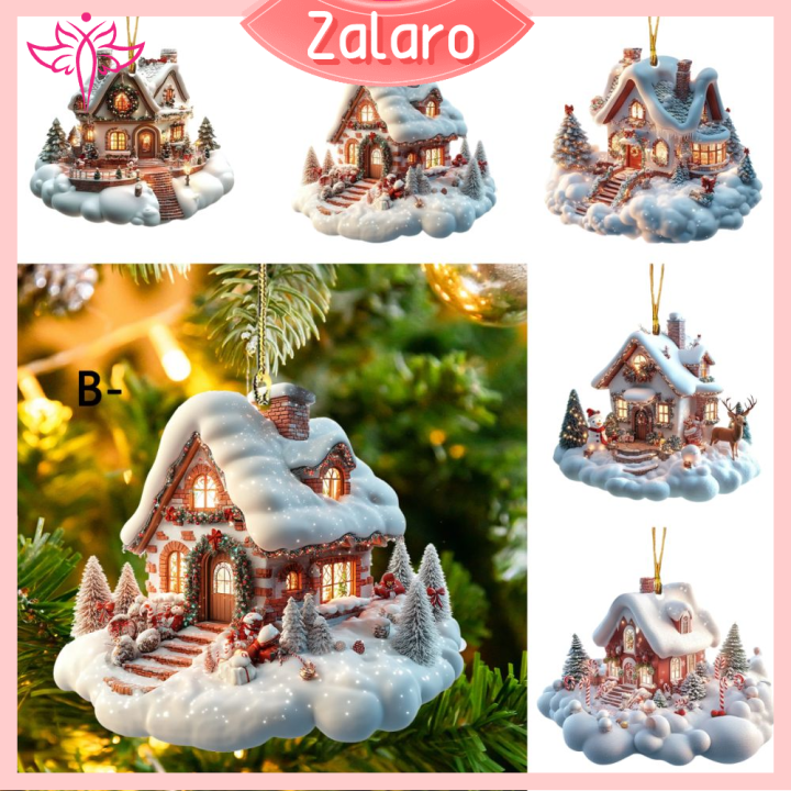 ZALARO Acrylic Christmas Ornament Winter Snow House Hanging Holiday ...