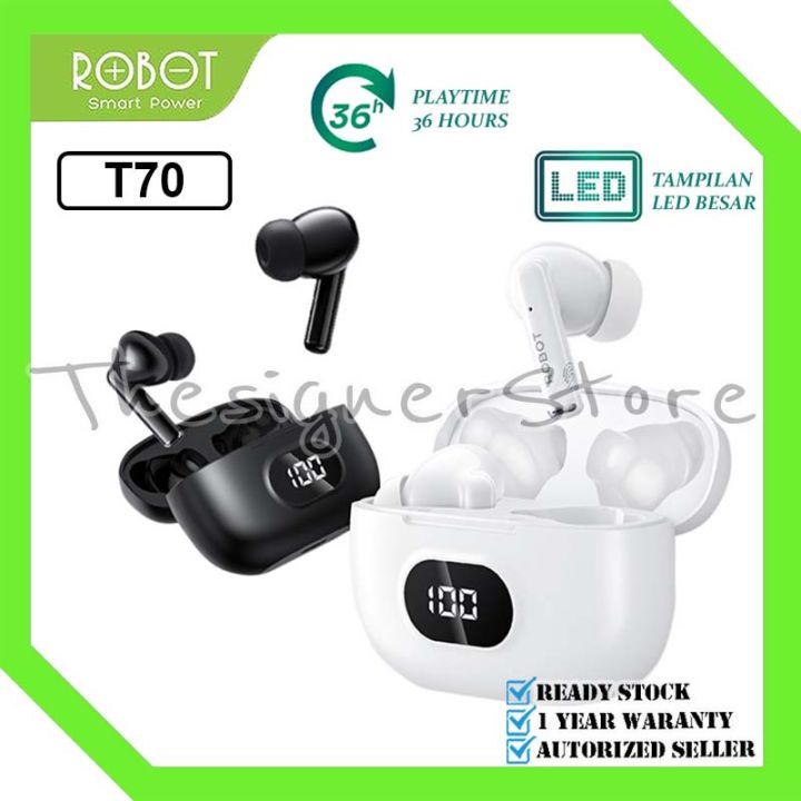 Airbuds TWS ROBOT T70 Headset Bluetooth Earbuds Wireless LED Display ...