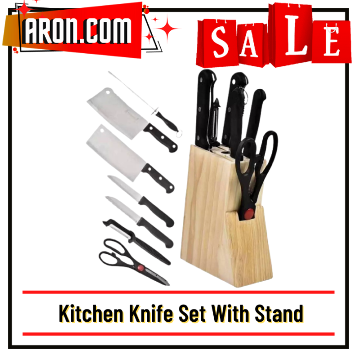 ARON- 7pcs Stainless Steel Kitchen Knife Set With Wood Stand/ Kitchen ...
