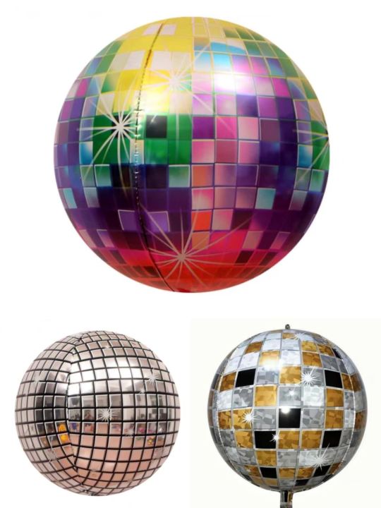 22 inches 4D Round INS style Colorful Silver Disco birthday party ...
