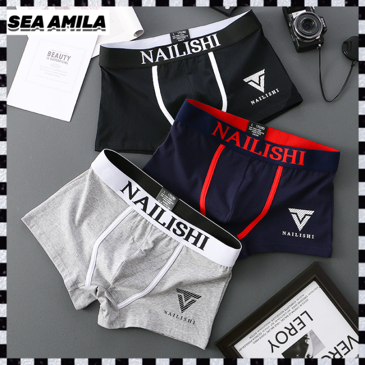 SEA AMILA 【M-3XL】กางเกงในชายottonระบายอากาศดีพร้อมพิมพ์ตัวอักษร | Lazada.co.th