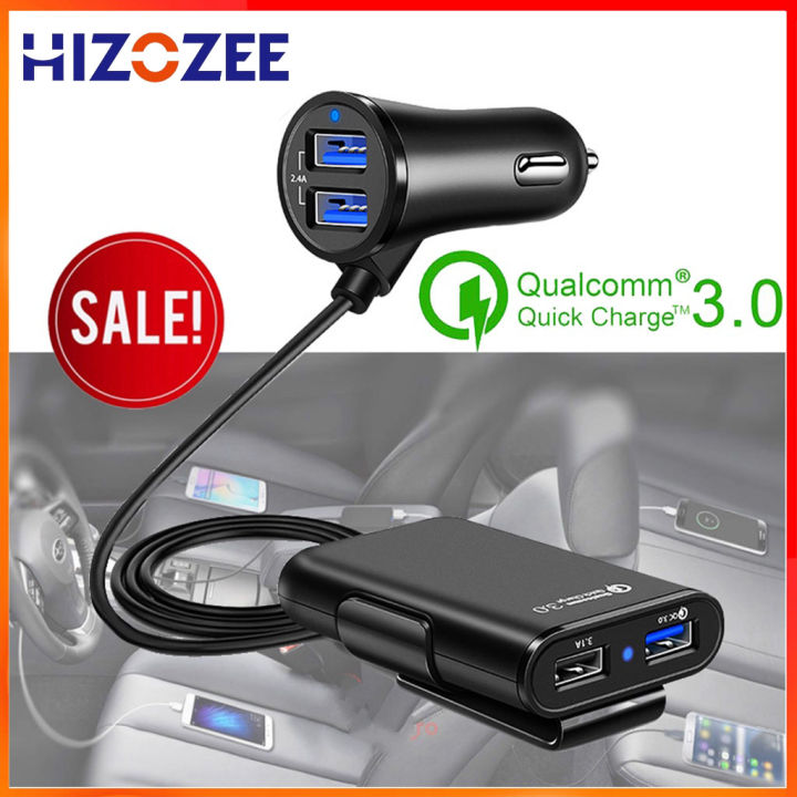 HIZOZEE QC3.0 Quick Car Charge USB Charger + Front Back Seat Charger 4 ...