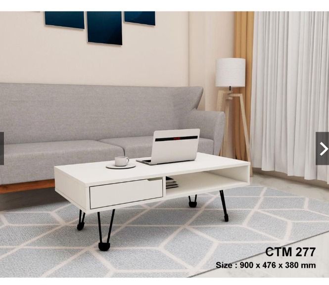 MEJA TAMU COFFEE TABLE PUTIH MINIMALIS KAKI BESI CTM 277 [PARBUB ...