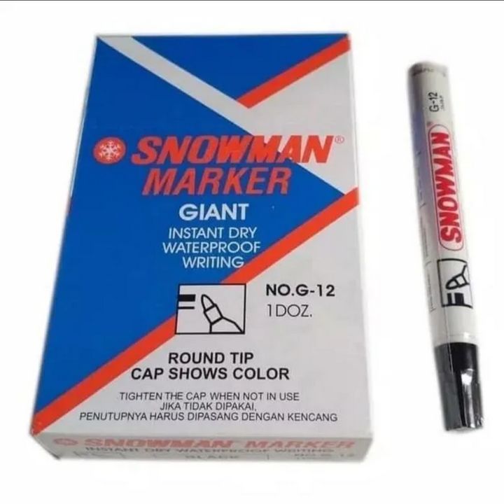 SPIDOL PERMANEN SNOWMAN per kotak isi 12 pcs campur MARKER spidol kecil ...