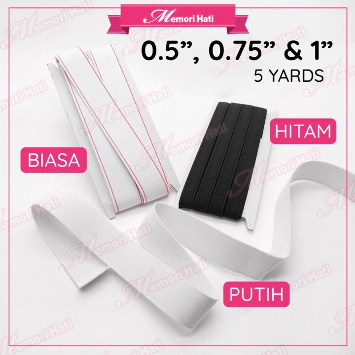 5 yards Getah Pinggang Kain LINE MERAH PUTIH HITAM Elastic Band RED ...