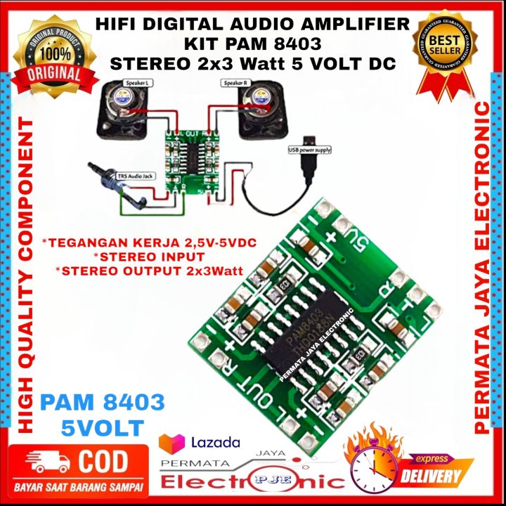 PAM8403 PAM 8403 SUPER MINI KIT CLAS D 3W STEREO DIGITAL HiFI AMPLIFIER | Lazada Indonesia