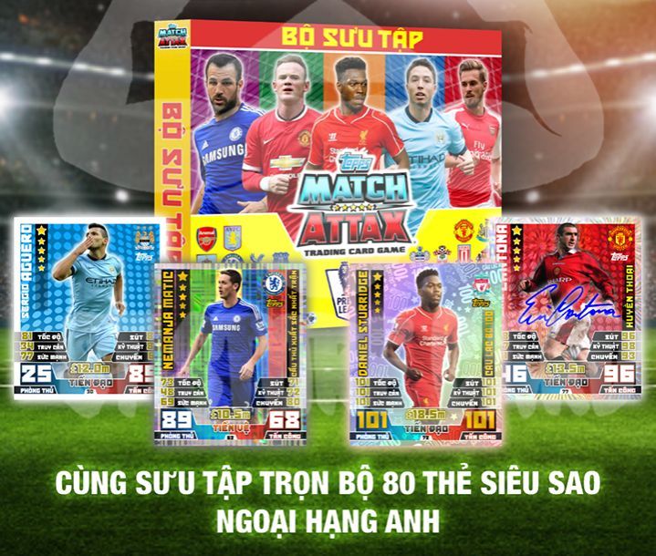 [Bộ 80 hình in] Thẻ cầu thủ Ngoại hạng Anh 2014/15 size Poca Match ...