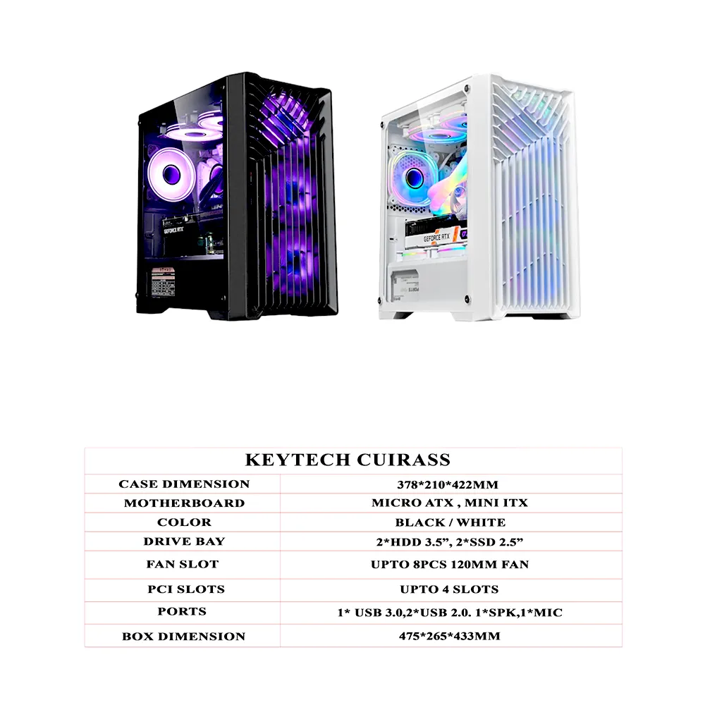 EasyPC | Keytech Cuirass MAtx Tempered Glass Black or White Desktop ...