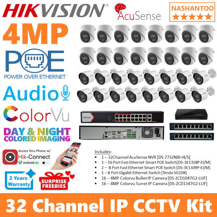 Hikvision 32CH 4MP 32Cameras Colorvu Audio PoE IP CCTV Package Outdoor ...
