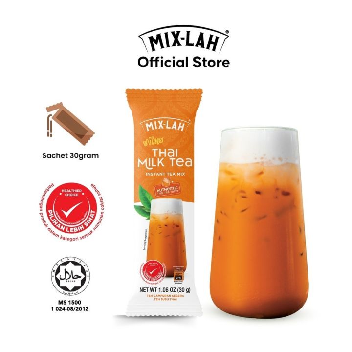 MIX-LAH Thai Milk Tea 30g Hot & Cold Instant Thai Tea Powder 3-in-1 ...