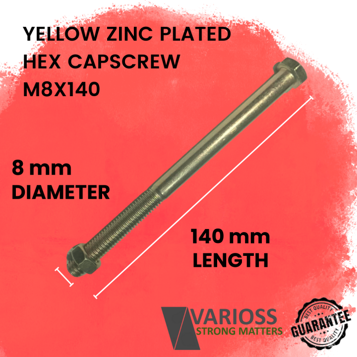 M8x140, Qty 12 bolts with nuts, Yellow Zinc Plated Hex Bolt, 8 mm ...
