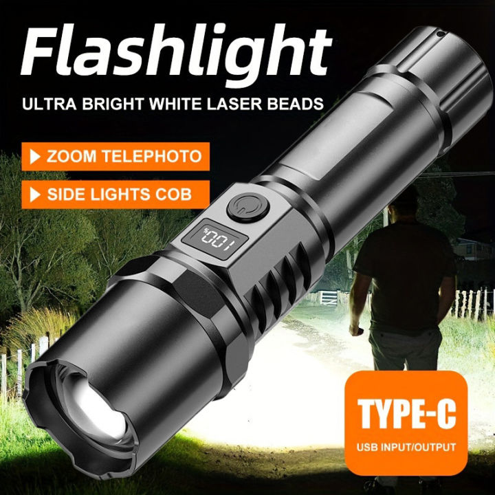 lampu suluh LED Flashlight Zoomable USB Rechargeable Torch Light Super ...
