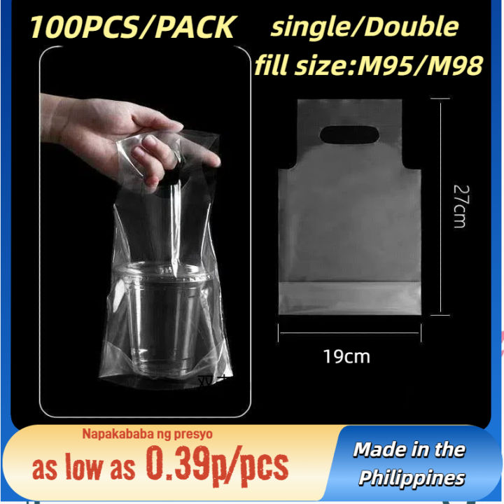 M95/M98 PP 100pcs Milk Tea Bag Single / Double Take out Plastic Bag for ...