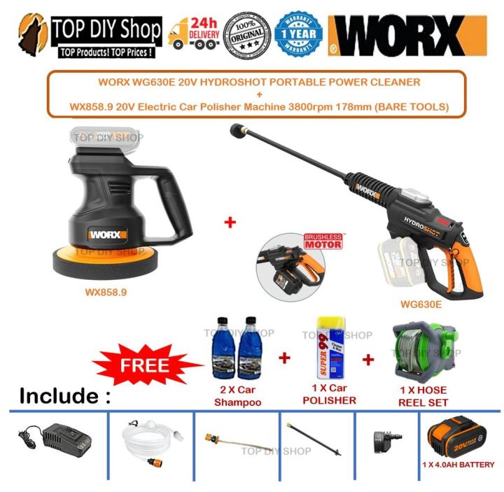 WORX WG630E 20V 4.0AH HYDROSHOT PORTABLE POWER CLEANER + Worx WX858.9 ...