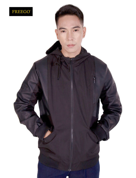 Freego Men Leather cotton with Hoodie Jacket | Lazada PH