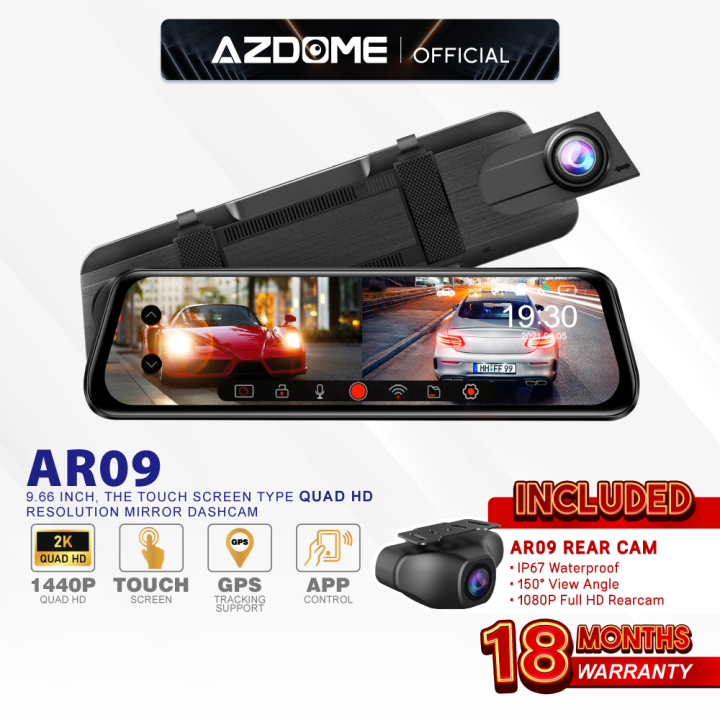 AZDOME AR09 1440P Full HD Rear Mirror Front & Rear DashCam Night Vision ...