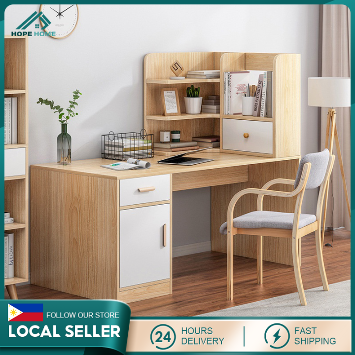 【Clearance Sale&BIG Discount】 Computer Table 120CM Wooden Computer Table with Drawer Bookshelves ...