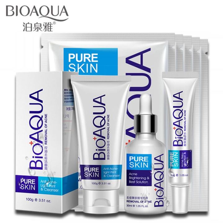 Bioaqua Pure Skin Anti Acne Brightening 3in1 Set Cleanser 100g Serum ...