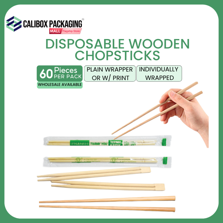 Calibox Packaging Disposable Wooden Bamboo Chopstick, Chopsticks, 60pcs ...