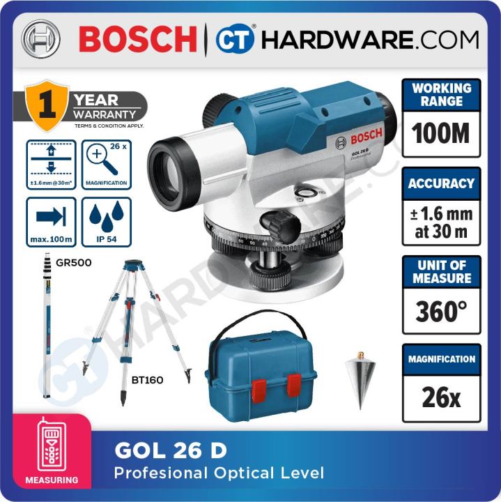 BOSCH GOL26D PROFESSIONAL OPTICAL LEVELER 120M 32X 0601068500 WITH ...
