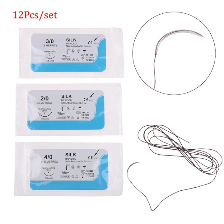 6/12PCS Dental Surgical Needle Silk Medical Thread Suture Surgical ...