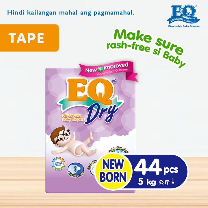 EQ Dry Newborn (0-5 kg) - 44 pcs x 1 pack (44 pcs) - Tape Diapers | Lazada PH