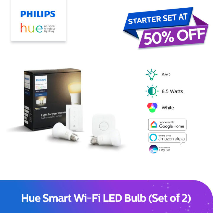 Hue Smart Wi-Fi LED Bulb 8.5 Watts White Compatible With Hey Google ...