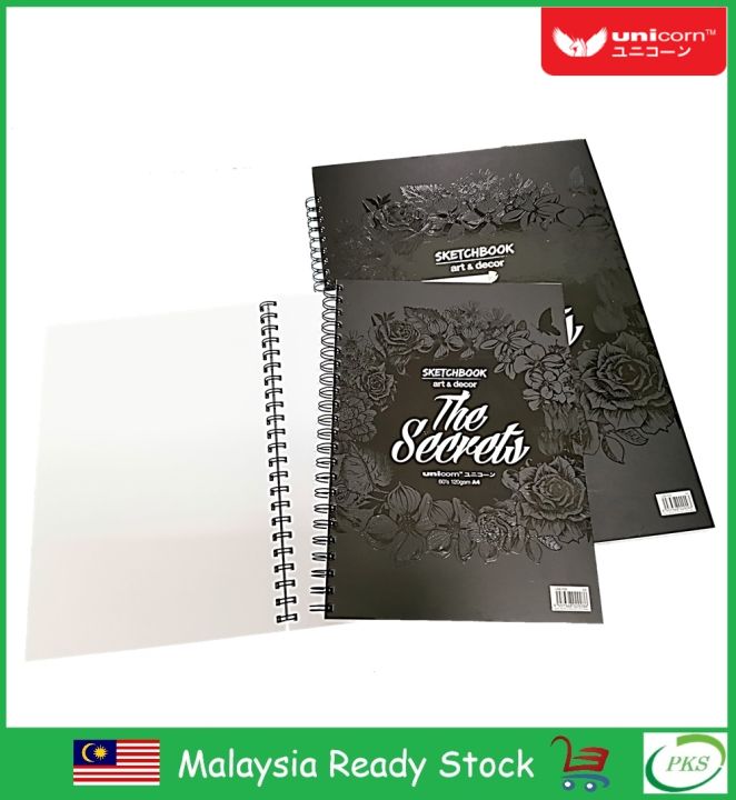 Unicorn Sketch Book A4/A3 120gsm 60's Hard Cover Art Drawing Paper WIre ...
