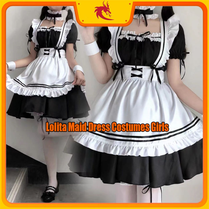 Black Cute Lolita Maid Costumes Anime Cosplay Maid Dress For Women ...