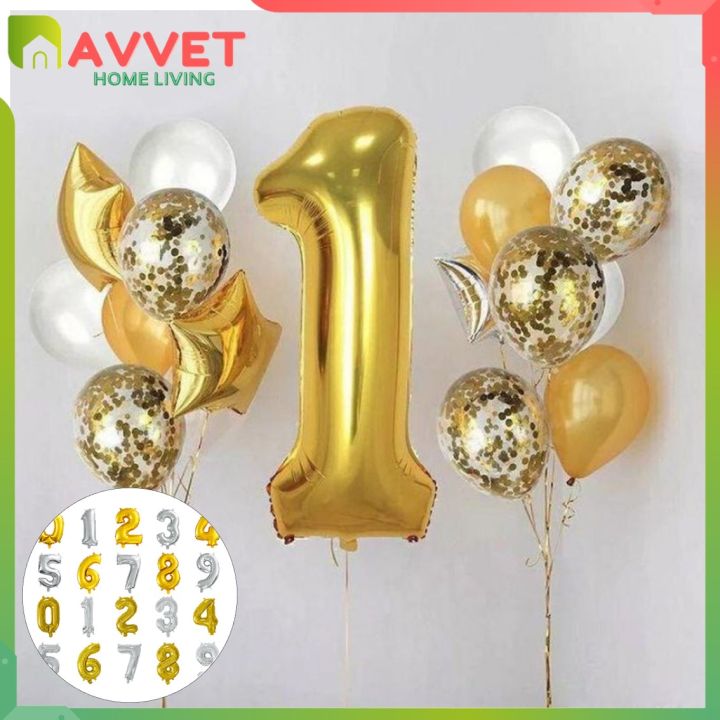 AVVET Balon Angka Foil Gold Silver 40cm Balon Pesta Ulang Tahun Ballon ...